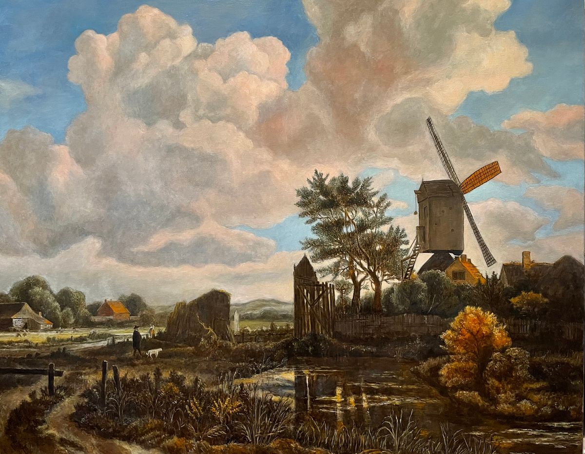 evening landscape: a windmill by a stream after jacob van ruisdael 2022