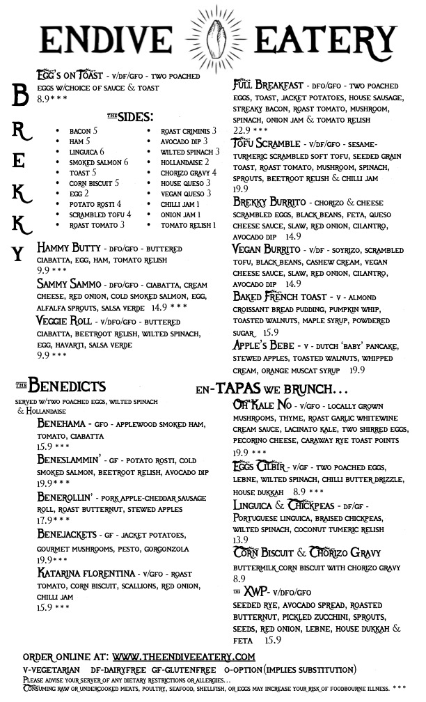 Menu | The Endive Eatery, Tri-Cities Washington Cafe