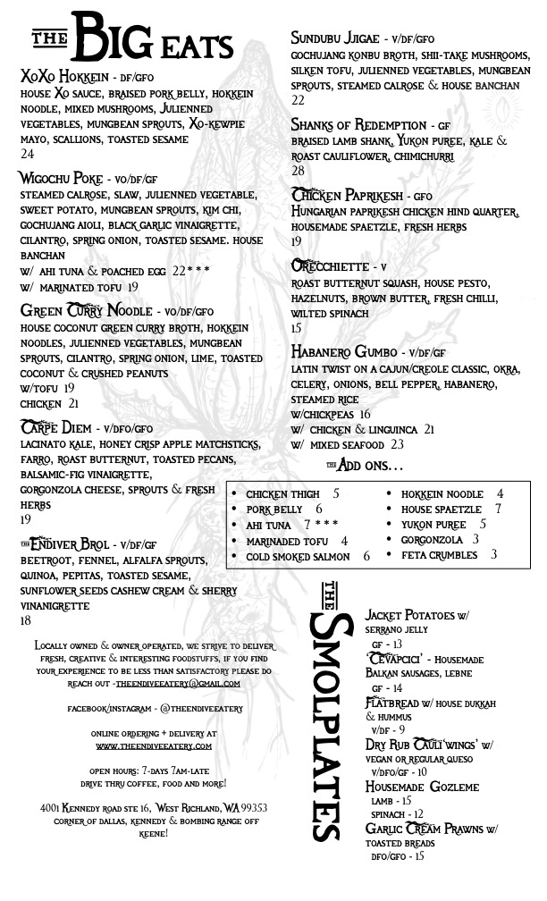 Menu | The Endive Eatery, Tri-Cities Washington Cafe