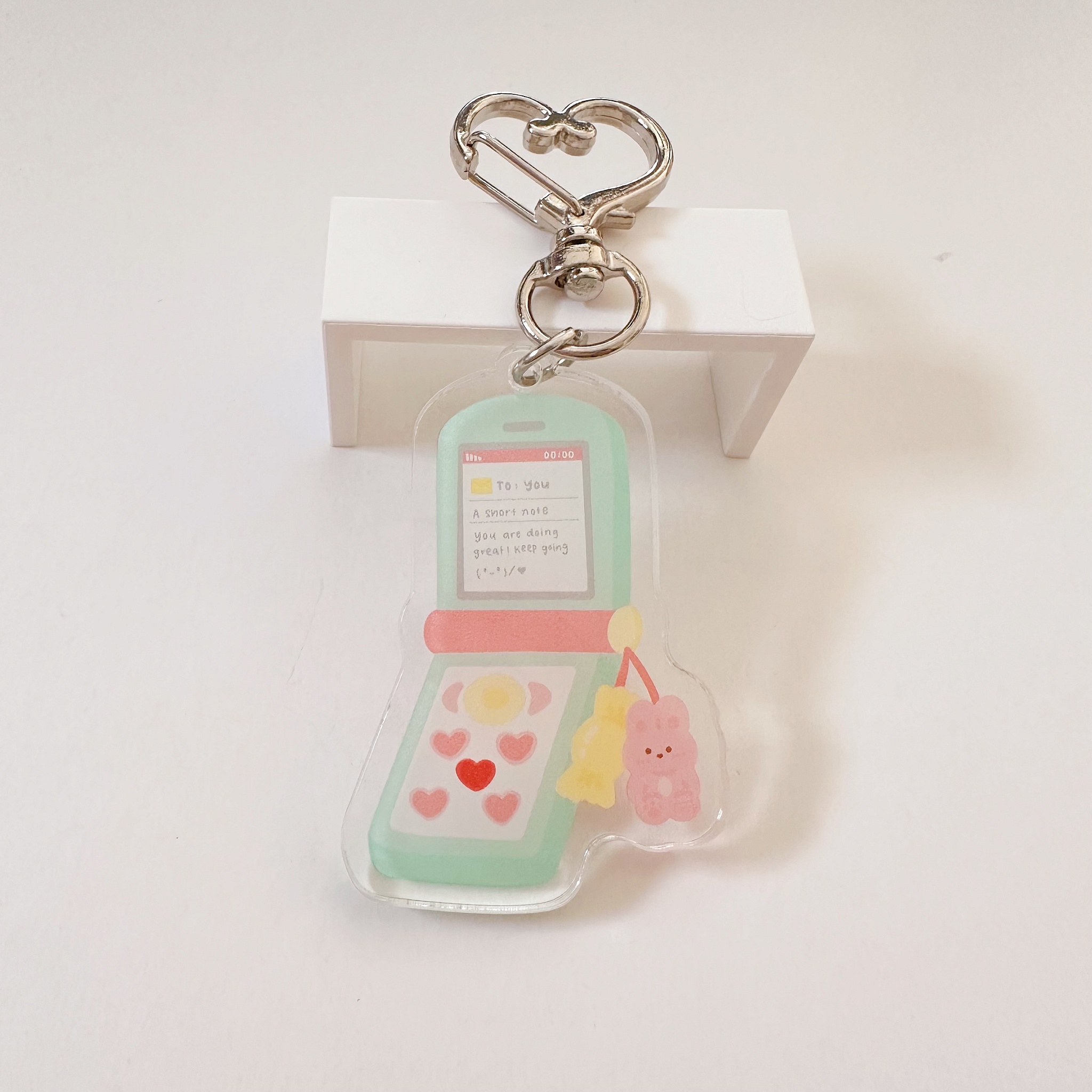 Flip Phone Heart Acrylic Keychain