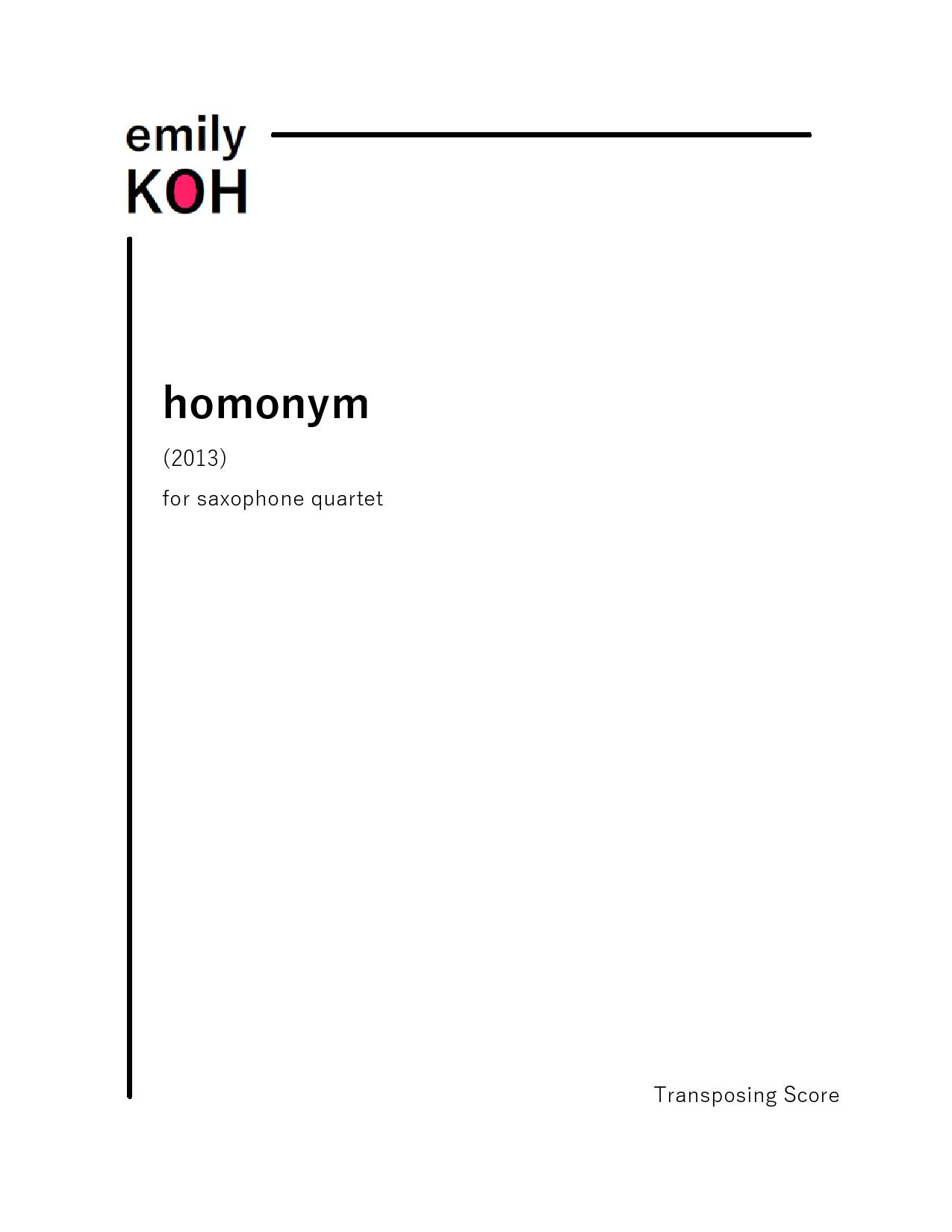 Emily Koh | homonym (2013) - SCORE and PARTS