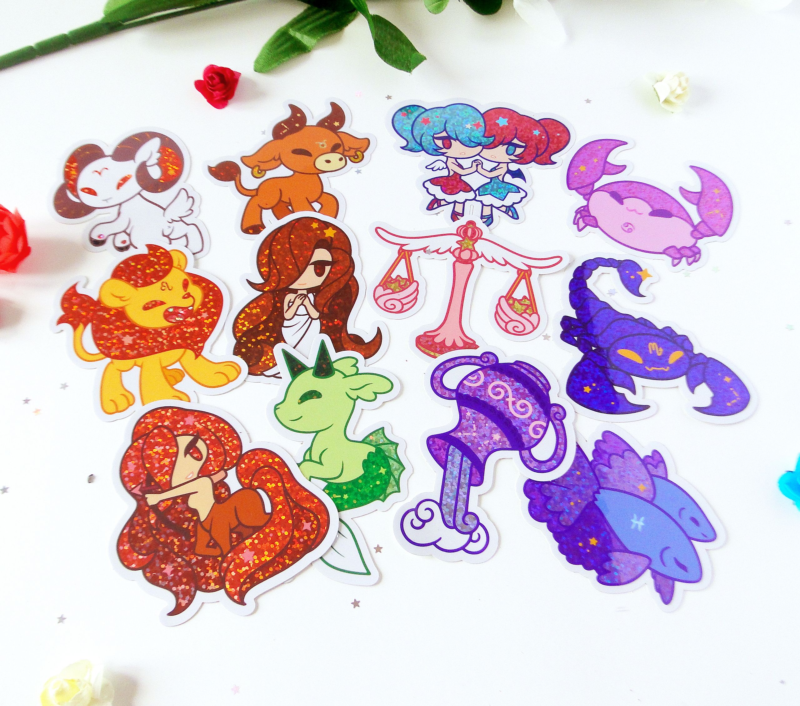 Zodiac signs glitter vinyl stickers