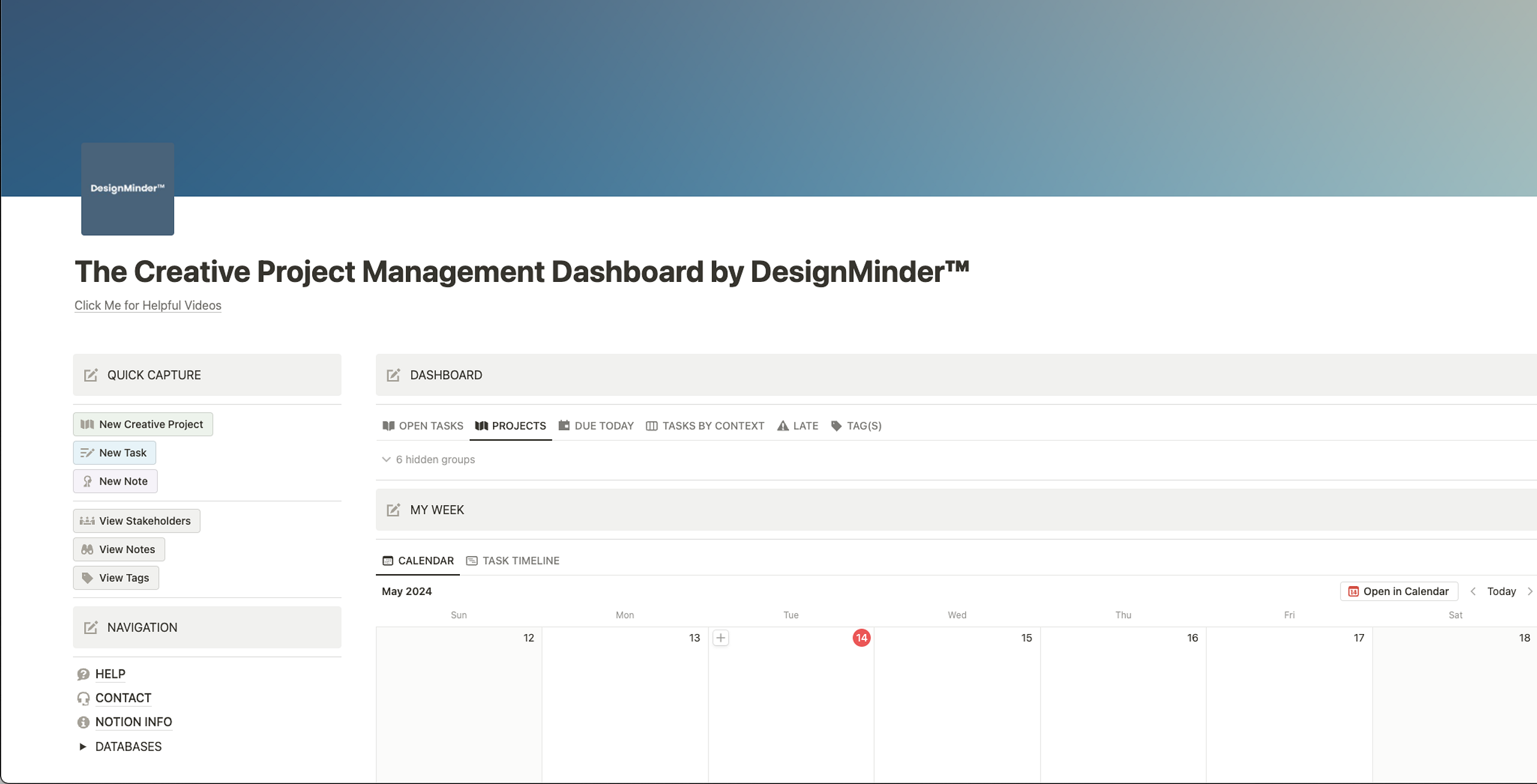 Creative Project Management Notion Dashboard by DesignMinder™