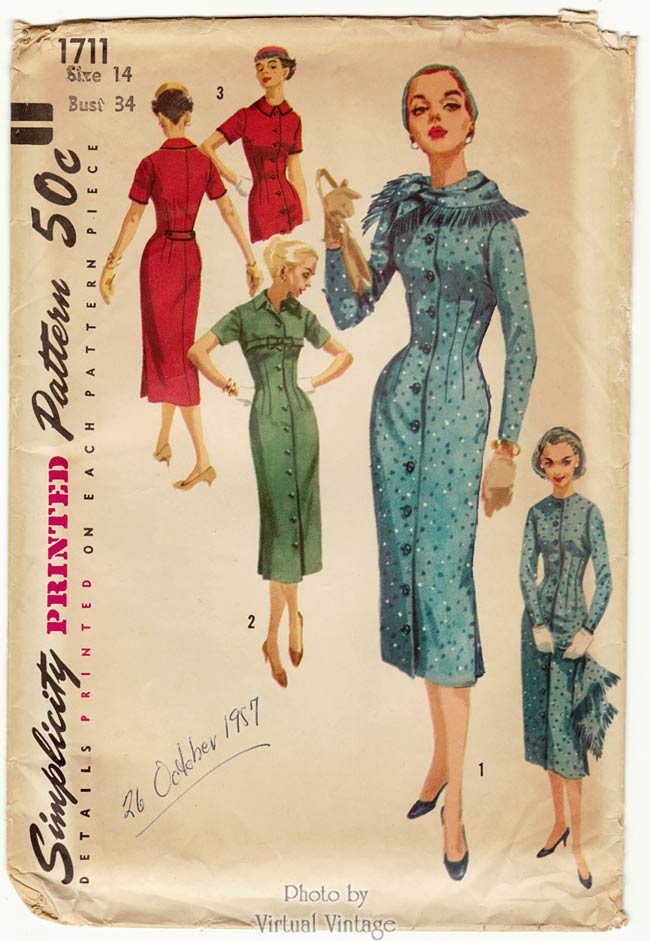 50s Coat Dress Pattern, Simplicity 1711 | Virtual Vintage