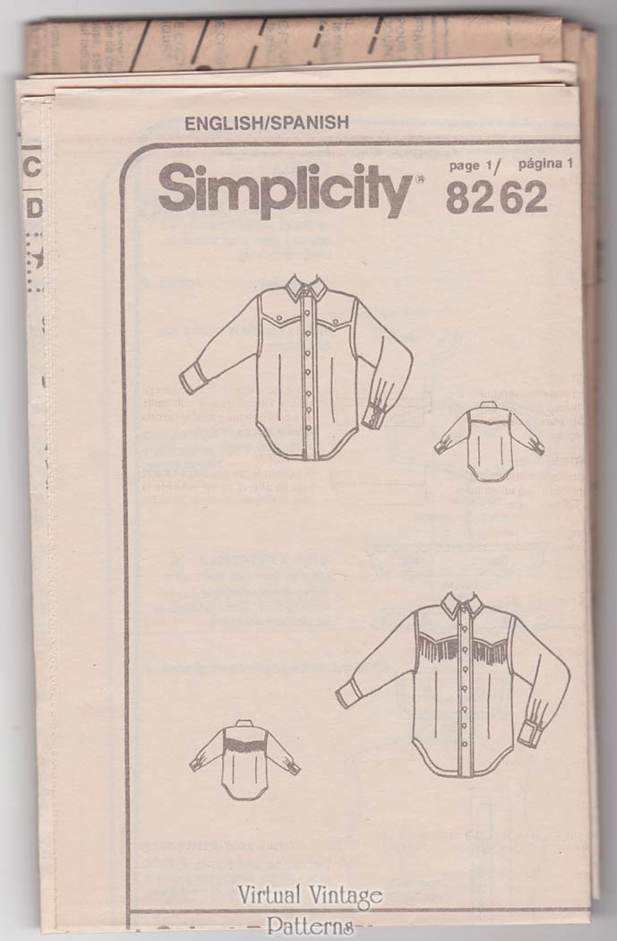 Mens or Womens Western Shirt Pattern, Simplicity 8262 | Virtual Vintage