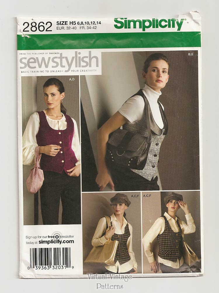 Simplicity 2862, Womens Vest Sewing Pattern with Hat, Wristlet, Purse ...