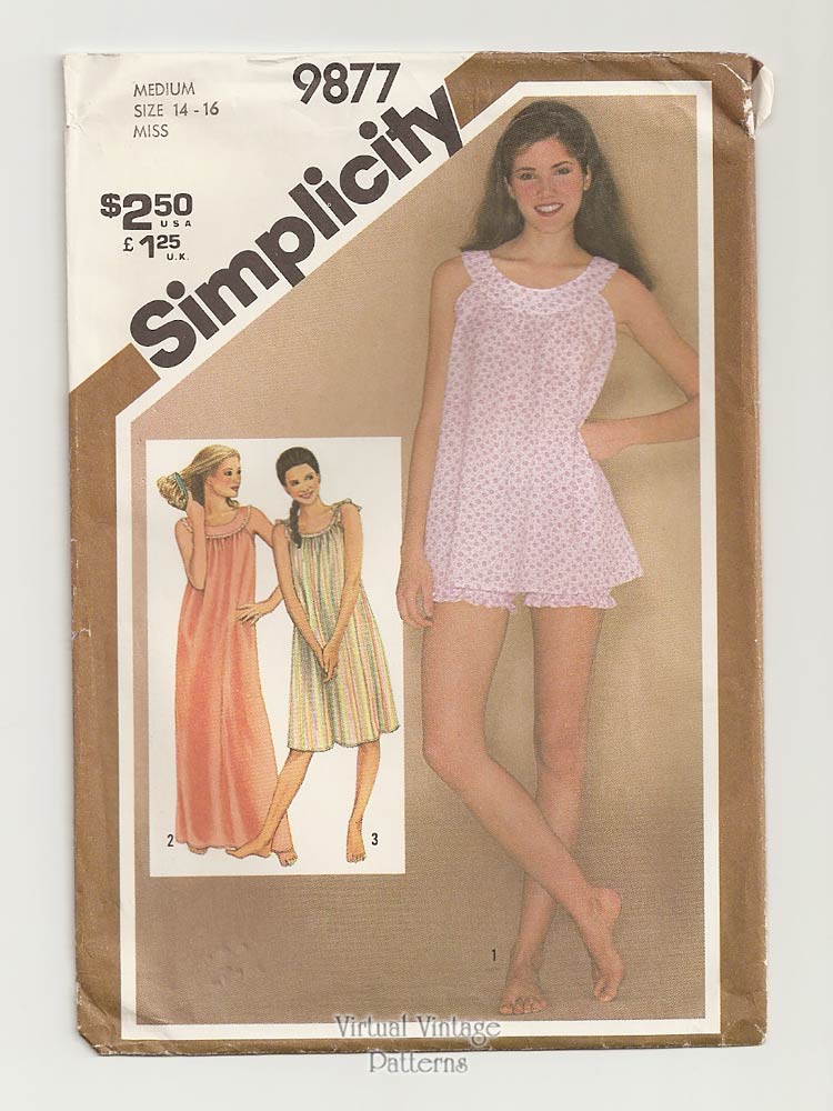 Babydoll Nightgown Pattern, Simplicity 9877, Long or Short Gowns, Bust ...