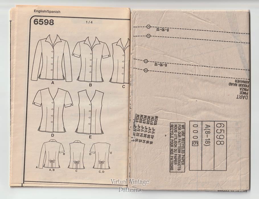 Womens Button Front Shirt Pattern, New Look 6598 | Virtual Vintage