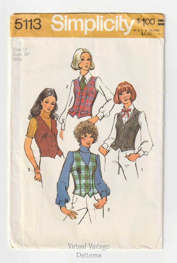 Womens Fitted Vest Pattern, Simplicity 5113, Bust 34