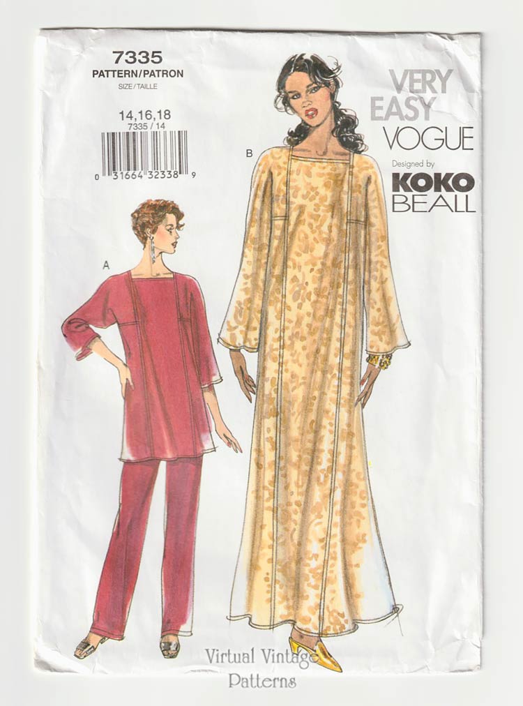 Easy Womens Caftan Pattern, Vogue 7335, 14 16 18