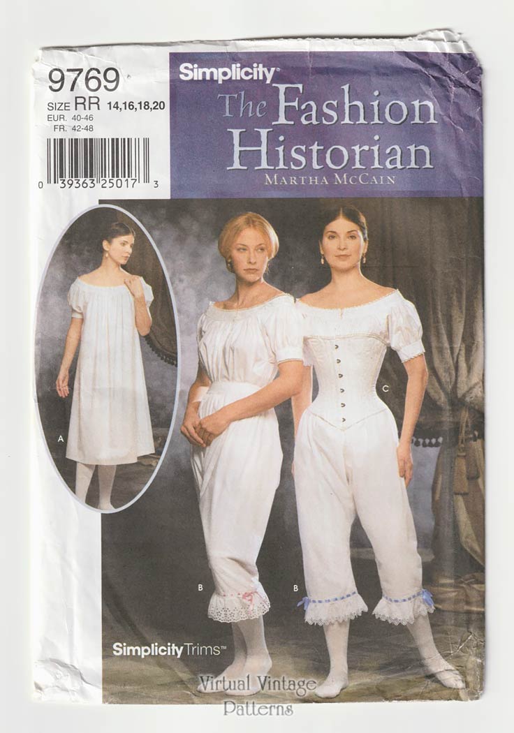 Civil War Undergarment Pattern, Simplicity 9769, 14-20