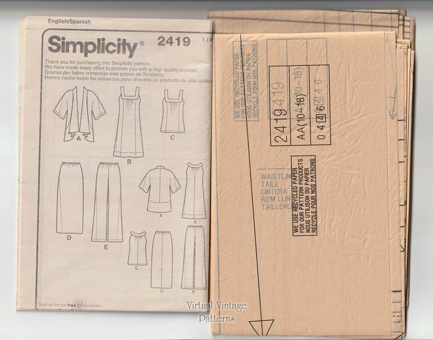 Womens Clothing Pattern, Simplicity 2419, 10 to 18