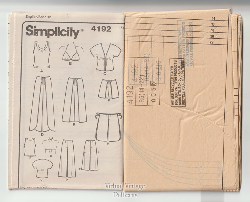 Wrap Pants or Shorts & Tops Pattern, Simplicity 4192, 14 to 22