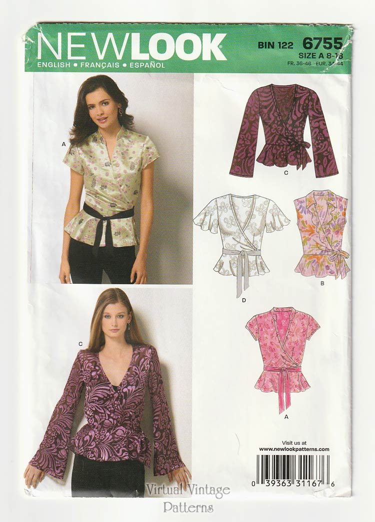Easy Wrap Top Sewing Pattern, New Look 6755, 8-18