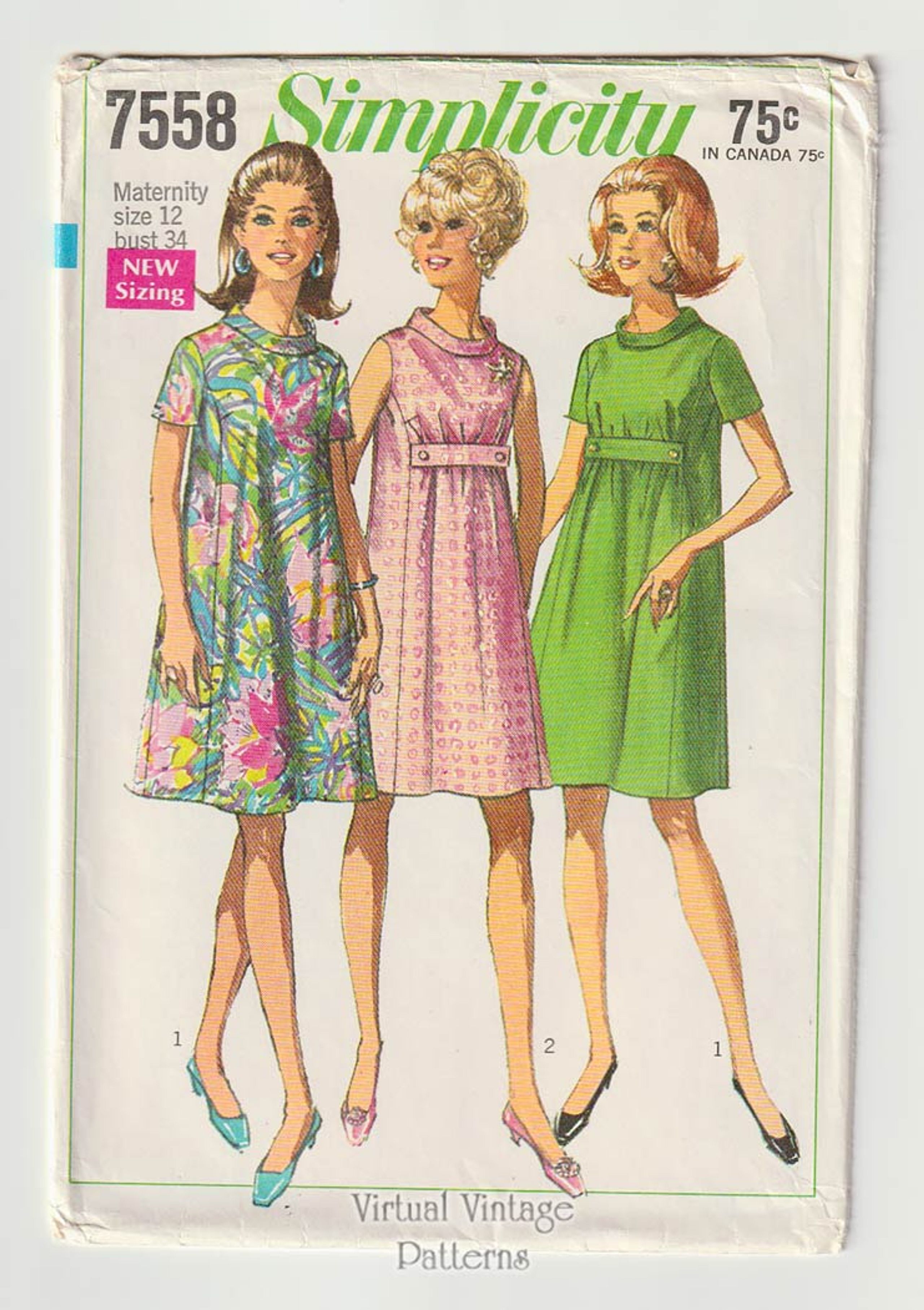 Sleeveless Maternity Dress Pattern, Simplicity 7558, Bust 34